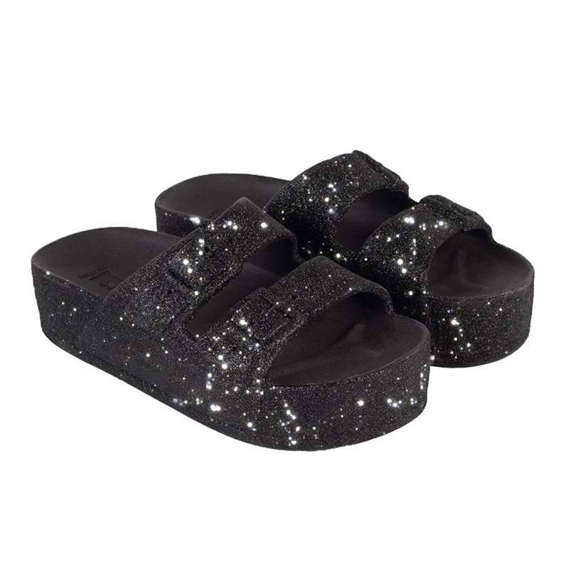Sandale compensée à paillette - CAIPIRINHA GLITTER BLACK | Cacatoès